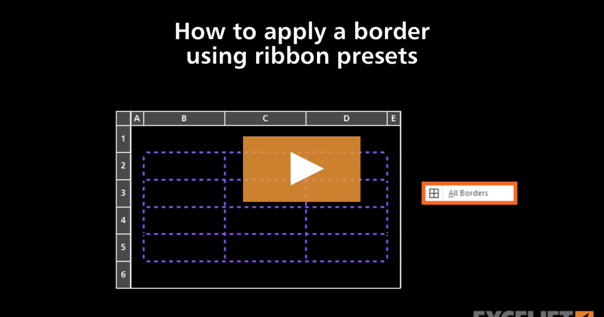 How To Apply A Border Using Ribbon Presets In Excel Video Exceljet