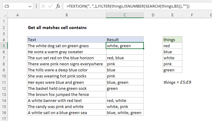 Get all matches cell contains - Excel formula | Exceljet