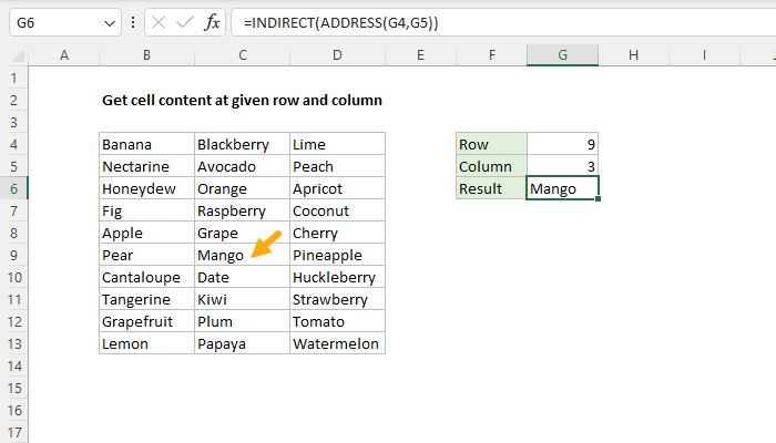 Get cell content at given row and column - Excel formula | Exceljet