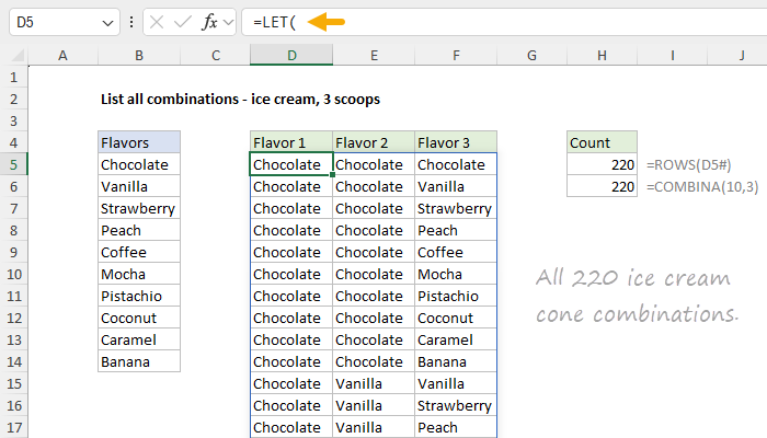 List all combinations - Excel formula | Exceljet