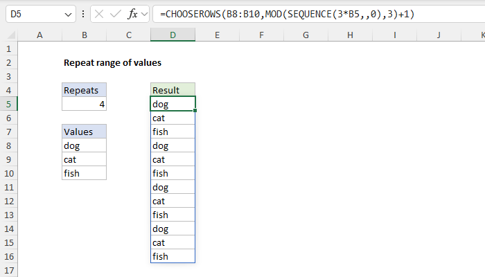 Repeat range of values - Excel formula | Exceljet