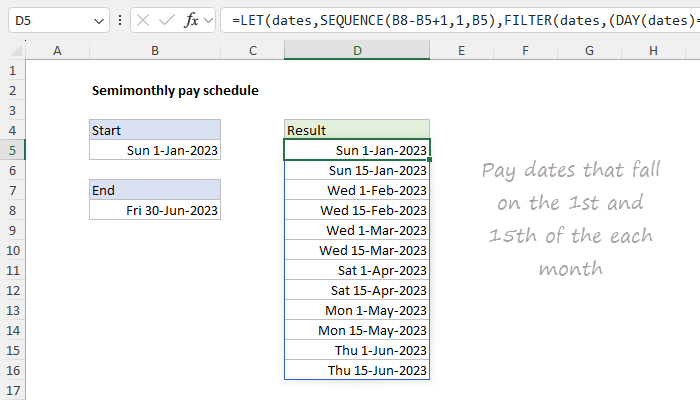 Semimonthly pay schedule - Excel formula | Exceljet