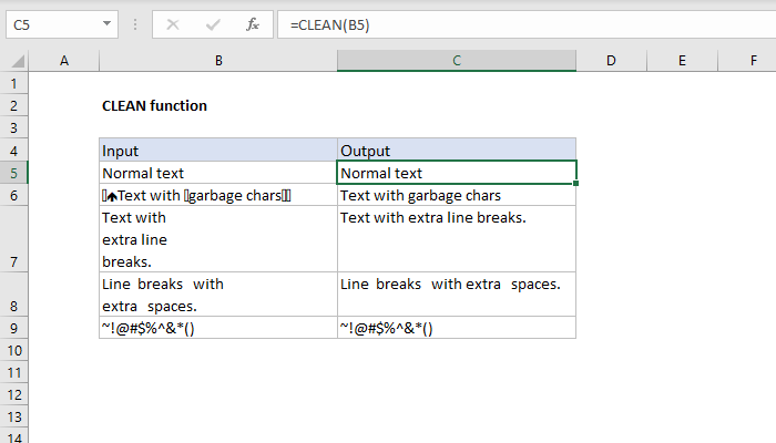 Excel CLEAN function | Exceljet