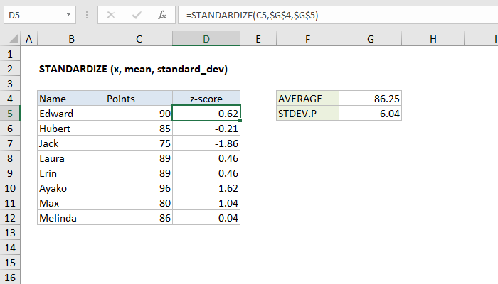 Excel STANDARDIZE function | Exceljet