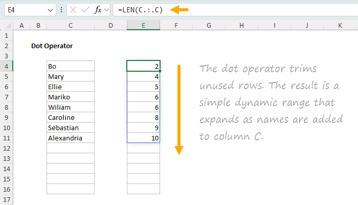 Excel Dot operator | Exceljet