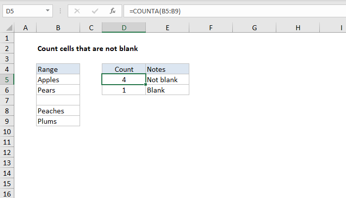  B Excel Excel Formula Count Cells That Are Not Blank Exceljet