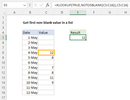 Get First Non blank Value In A List Excel Formula Exceljet
