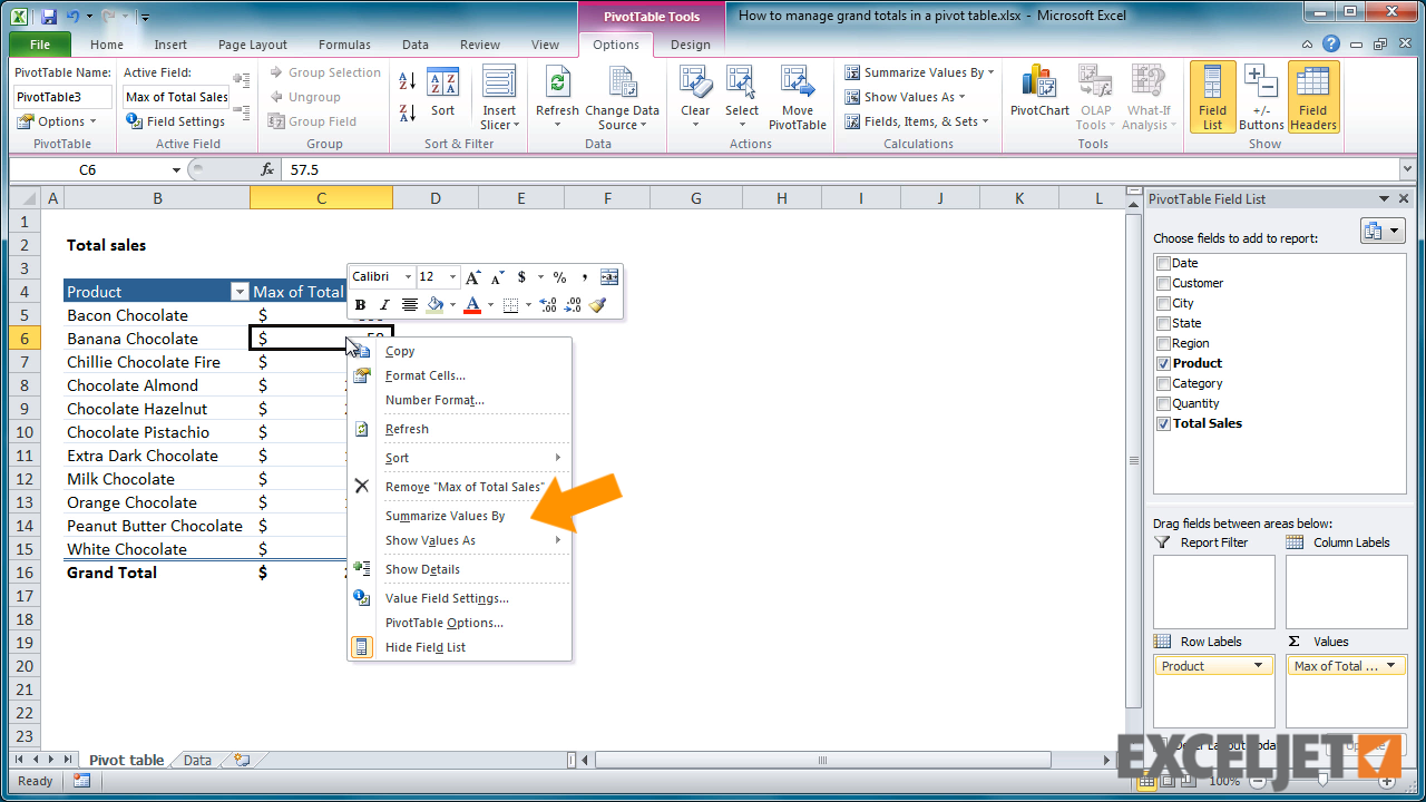 Excel Tutorial How To Change The Math Used For Pivot Table Values