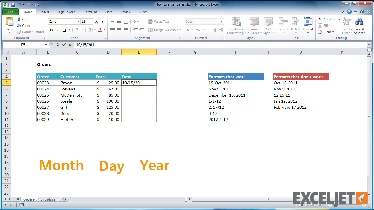 Excel Tutorial How To Enter Dates In Excel 