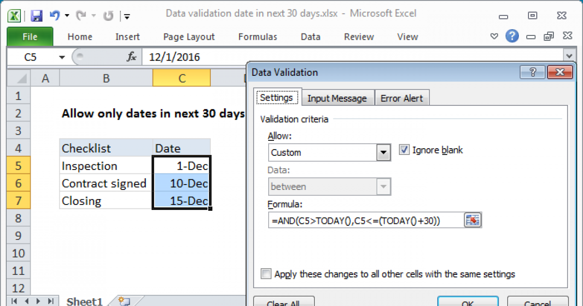 Data validation date in next 30 days - Excel formula | Exceljet