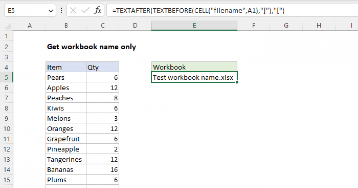 Get Workbook Name Only Excel Formula Exceljet
