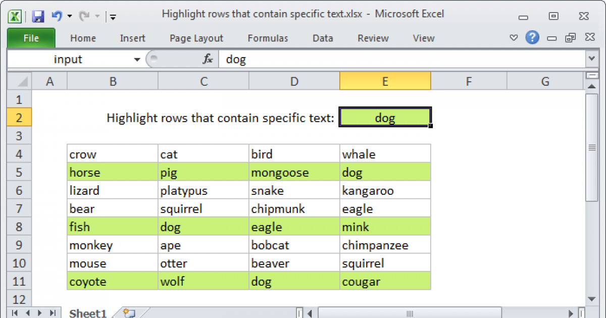Highlight rows that contain - Excel formula | Exceljet