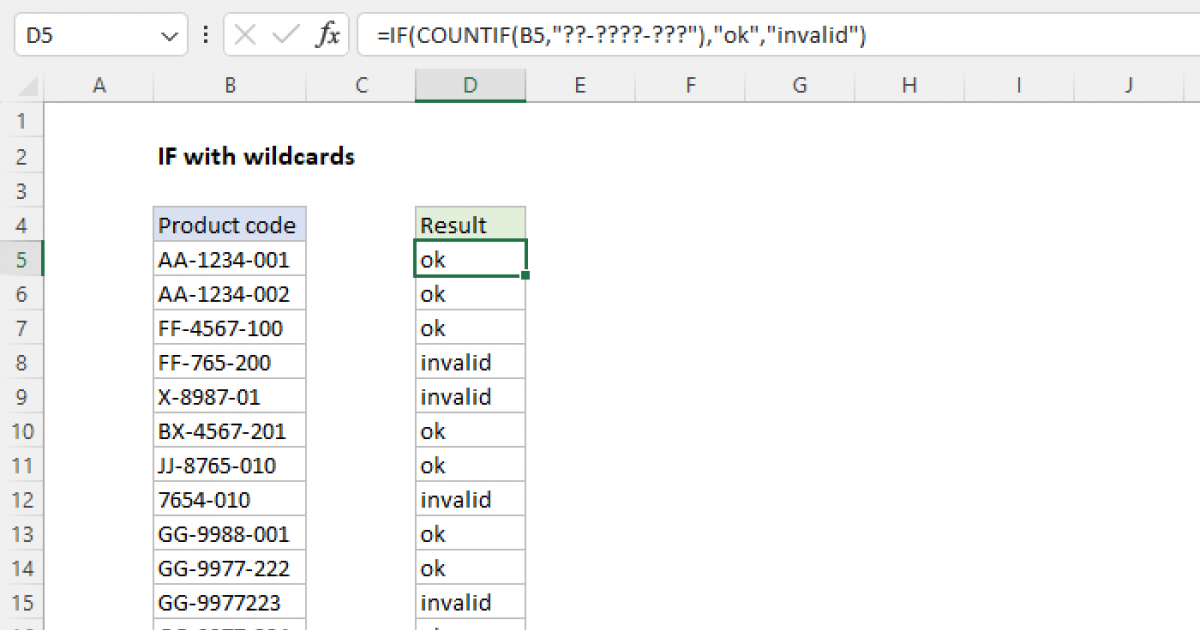 IF With Wildcards Excel Formula Exceljet
