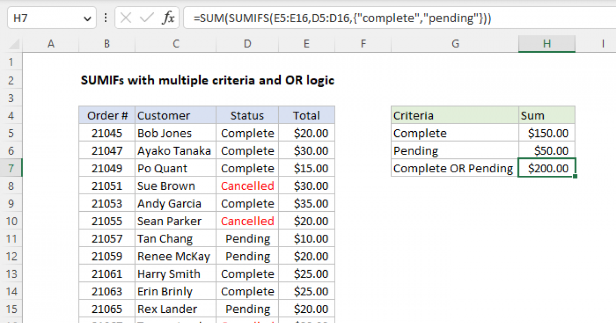 SUMIFS With Multiple Criteria And OR Logic Excel Formula Exceljet