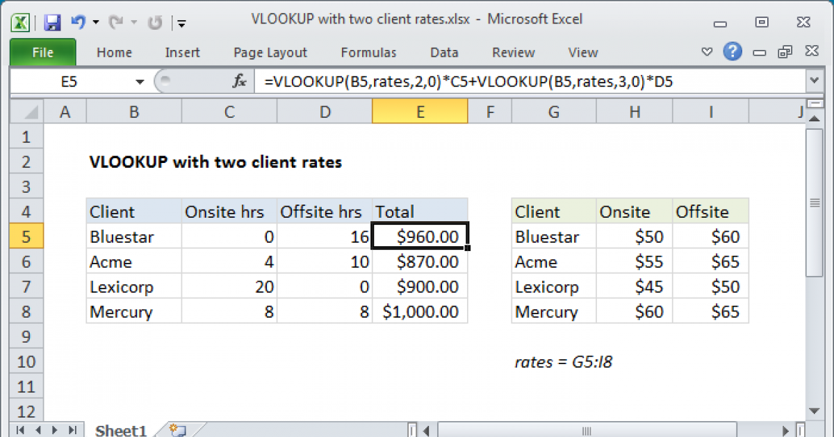 VLOOKUP with two client rates - Excel formula | Exceljet