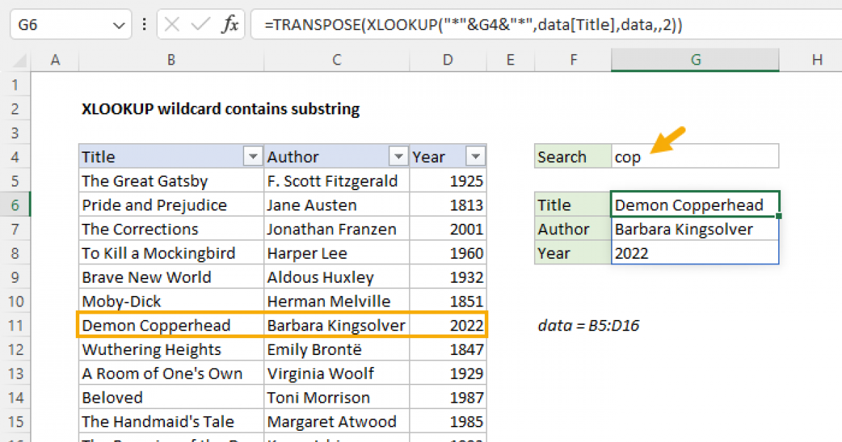 XLOOKUP Wildcard Contains Substring Excel Formula Exceljet