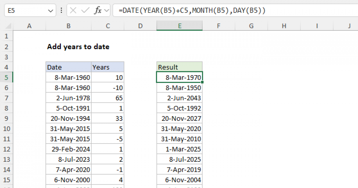 Add Years To Date Excel Formula Exceljet