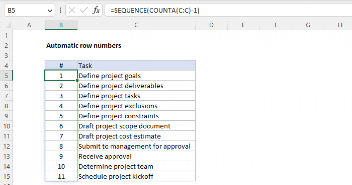 Automatic Row Numbers Excel Formula Exceljet