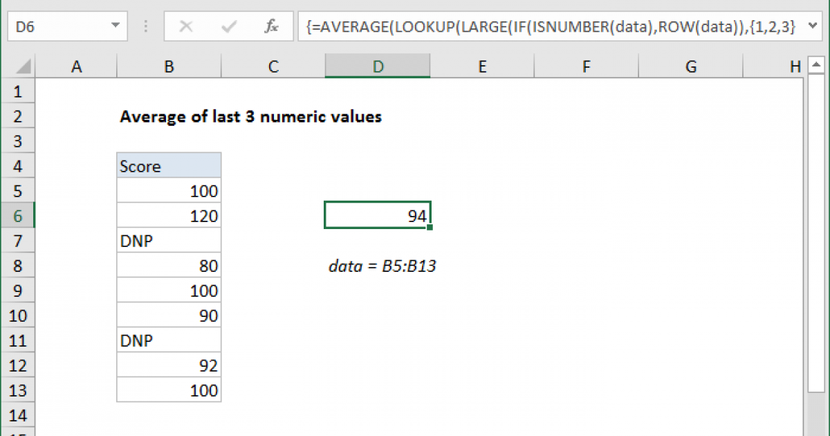 Average the last 3 numeric values - Excel formula | Exceljet