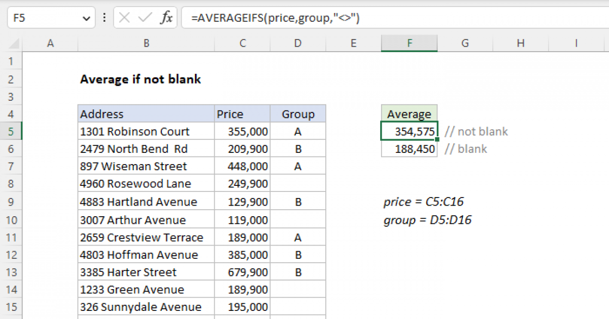Average If Not Blank Excel Formula Exceljet