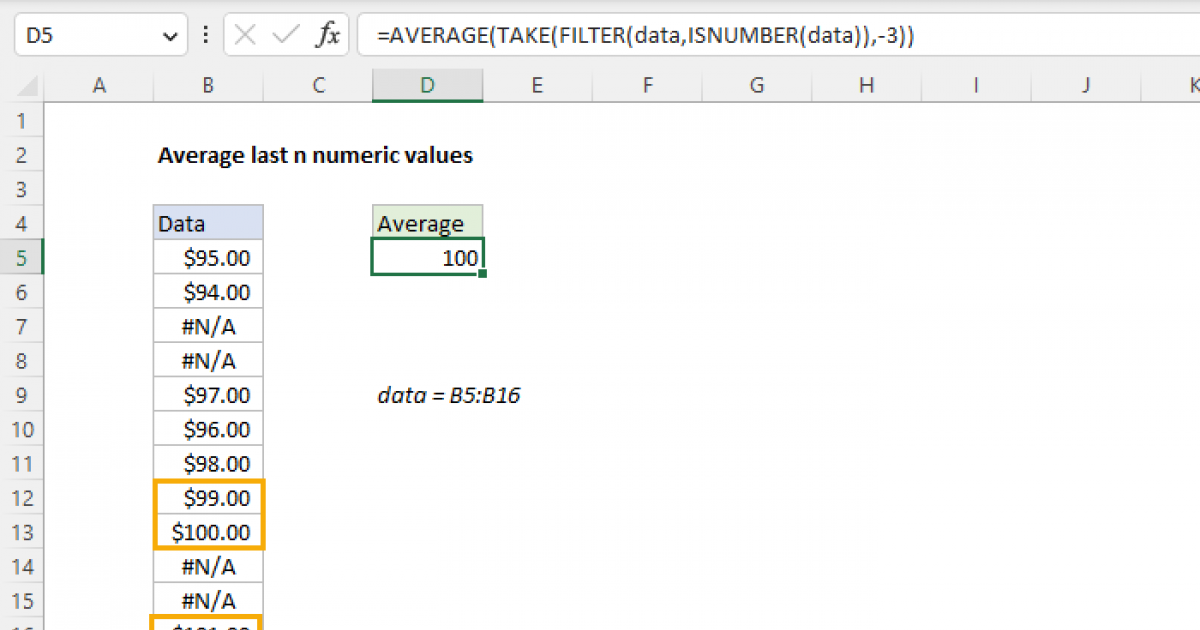 Average Last 3 Numeric Values Excel Formula Exceljet