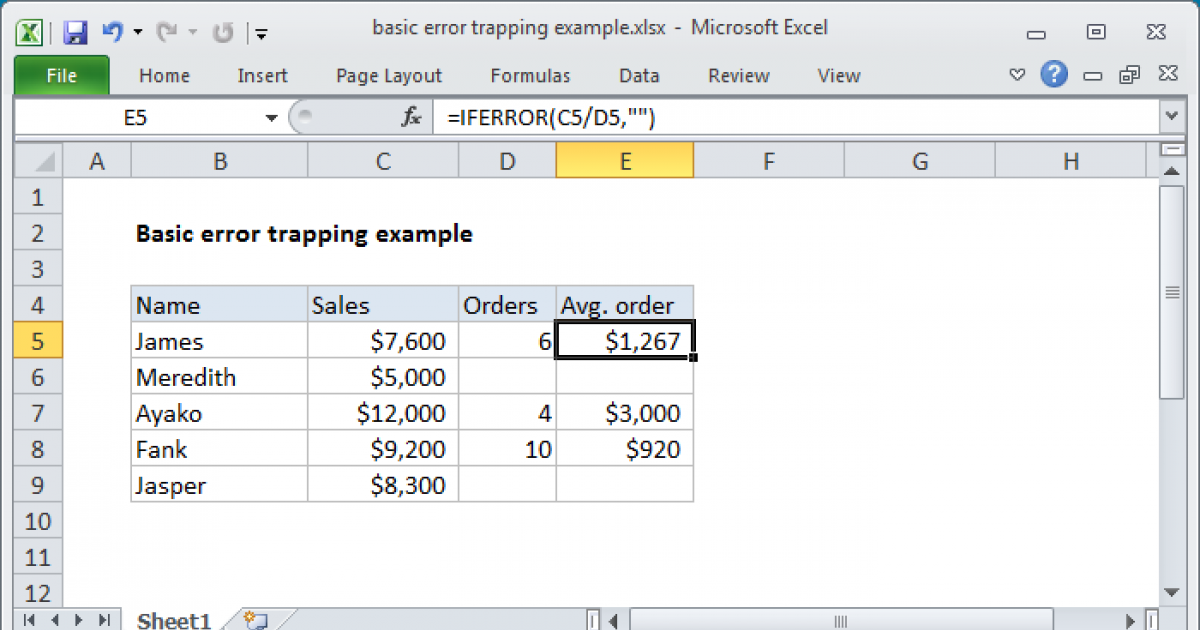 Basic error trapping example - Excel formula | Exceljet