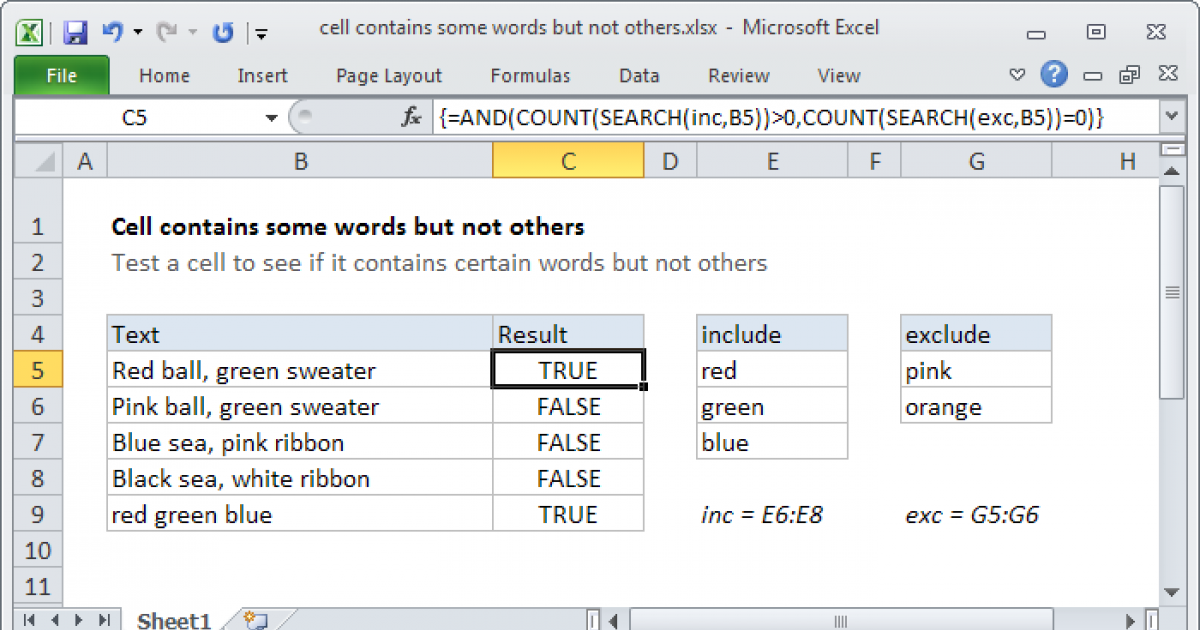 Cell contains some words but not others - Excel formula | Exceljet