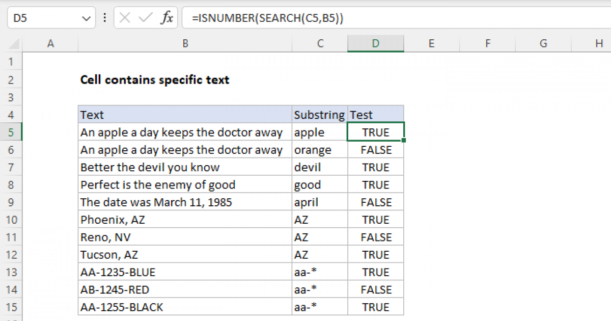 Cell Contains Specific Text Excel Formula Exceljet