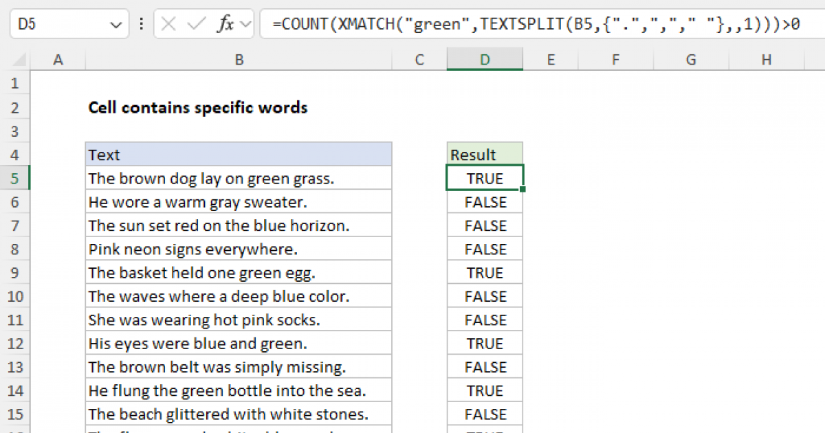 Cell Contains Specific Words Excel Formula Exceljet