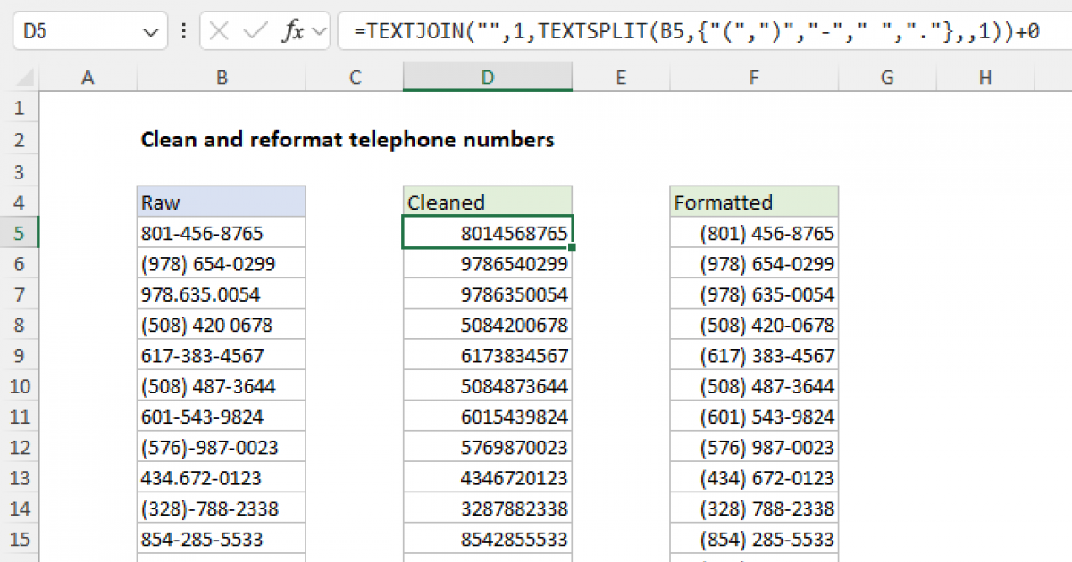 Clean And Reformat Telephone Numbers Excel Formula Exceljet