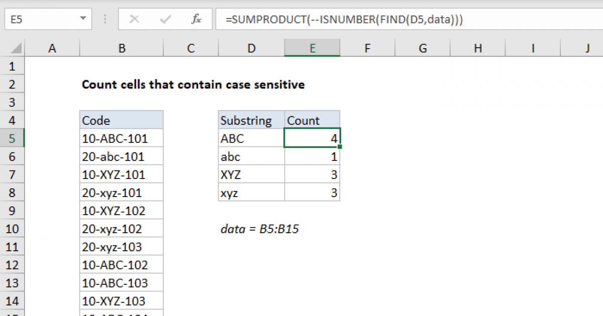 Count cells that contain case sensitive - Excel formula | Exceljet