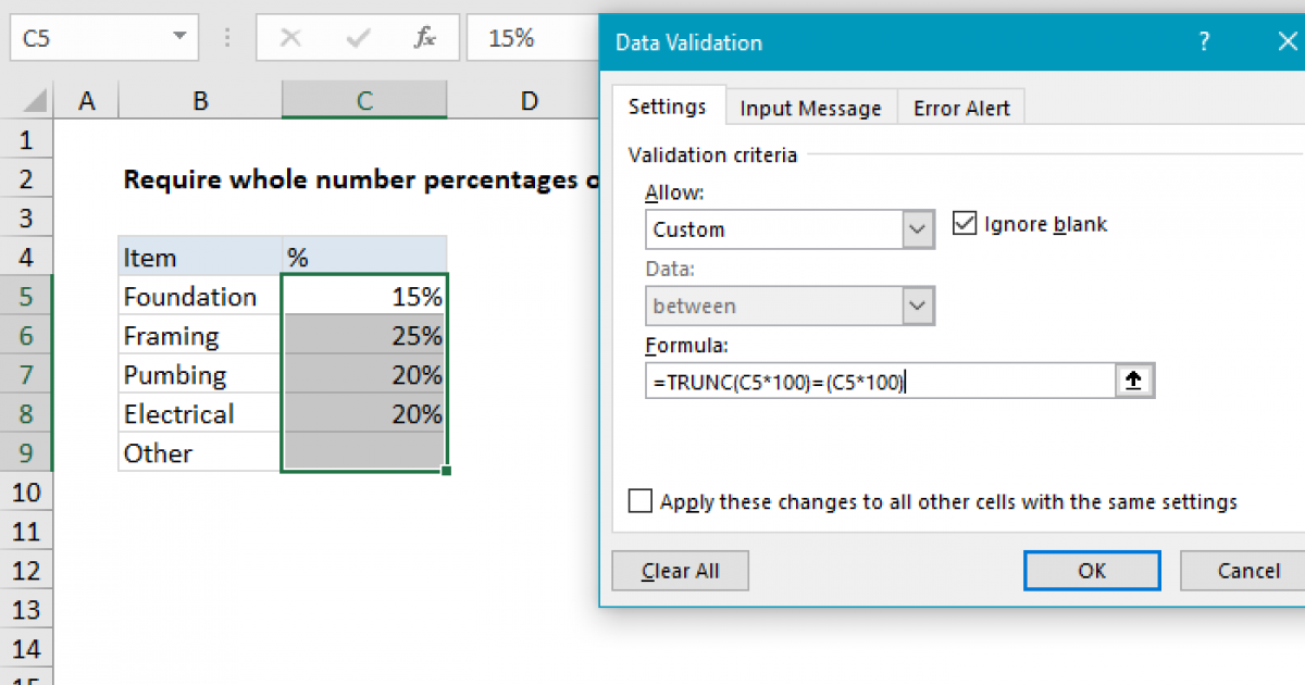 Data validation whole percentage only - Excel formula | Exceljet