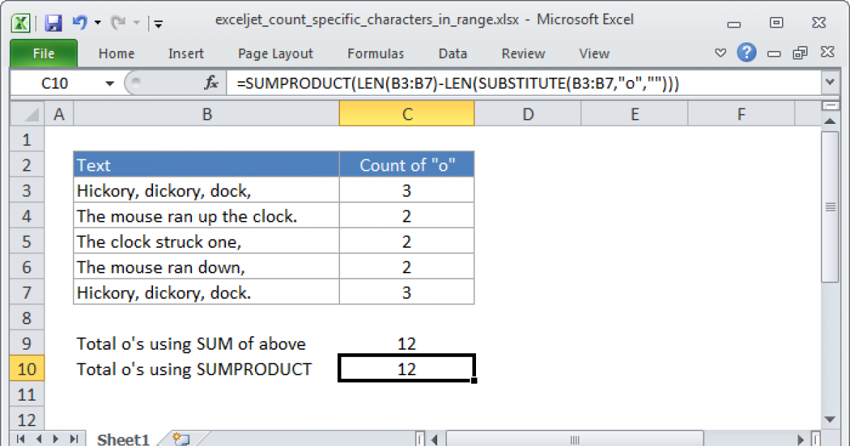 Count Specific Characters In A Range Excel Formula Exceljet
