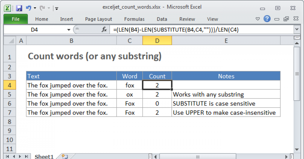 Count Specific Words In A Cell Excel Formula Exceljet