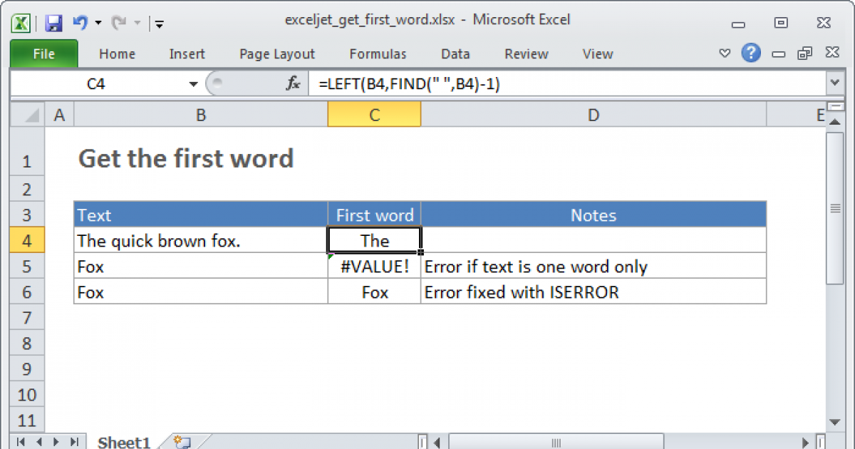 Get First Word Excel Formula Exceljet