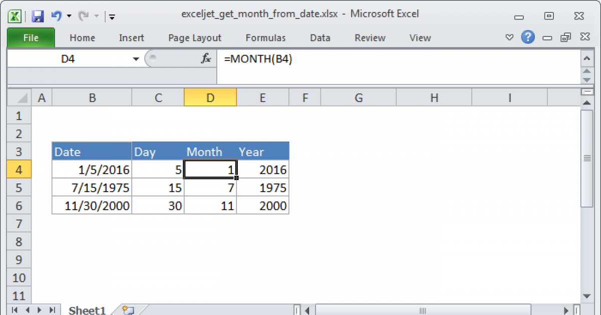 Get Month From Date Excel Formula Exceljet