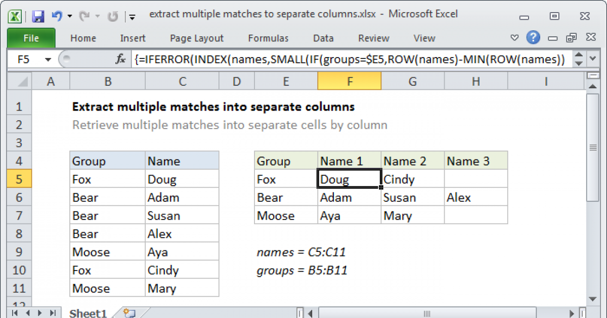 Extract multiple matches into separate columns - Excel formula | Exceljet