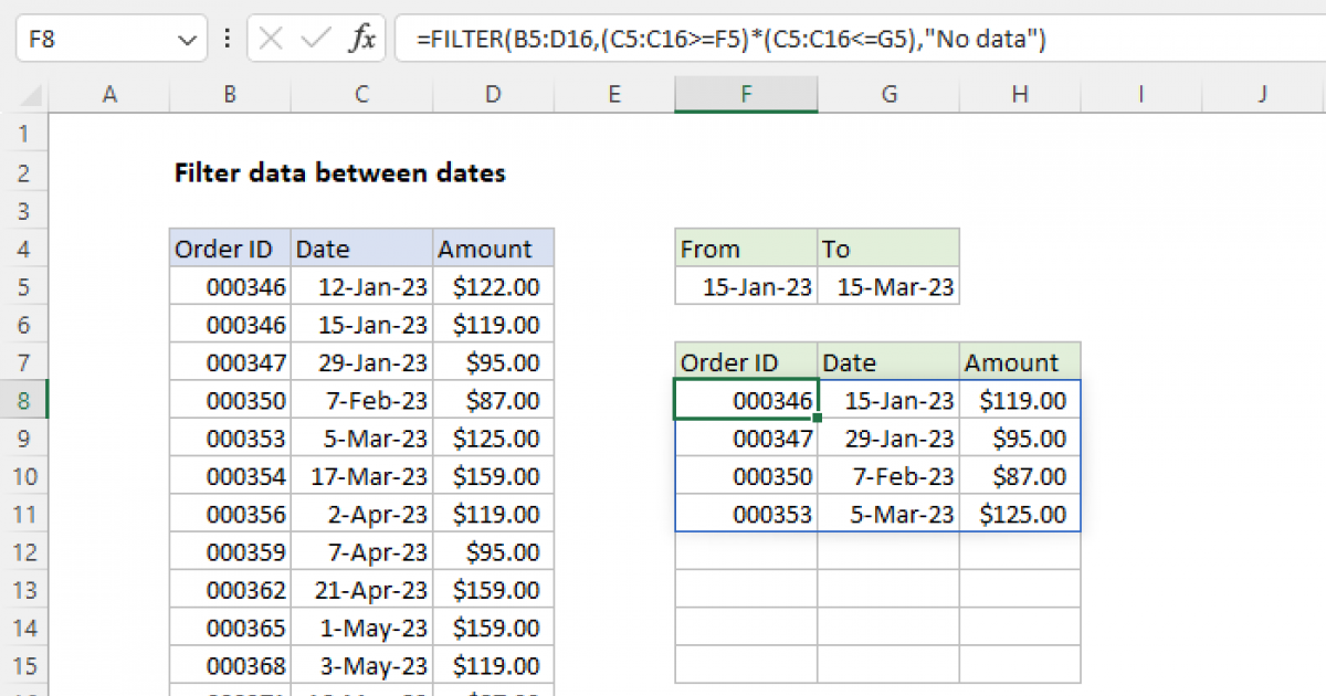 Filter Data Between Dates Excel Formula Exceljet