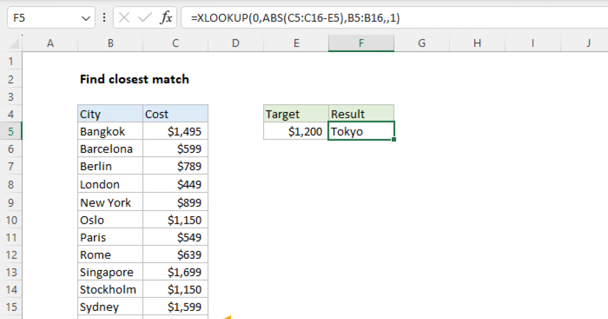 Find Closest Match Excel Formula Exceljet