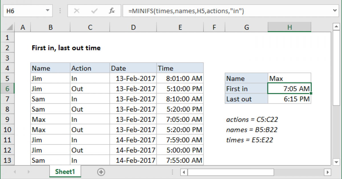 First in, last out times - Excel formula | Exceljet