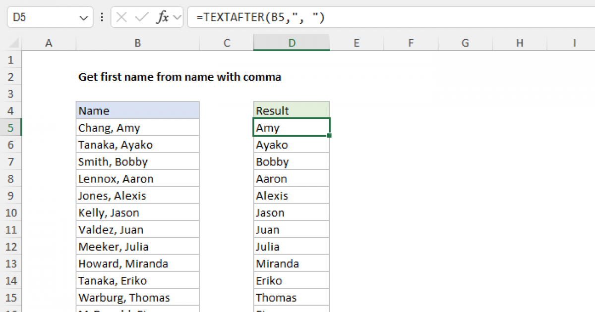 Get first name from name with comma - Excel formula | Exceljet