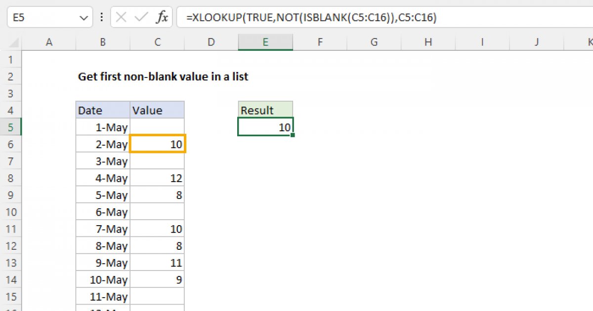 Get First Non blank Value In A List Excel Formula Exceljet