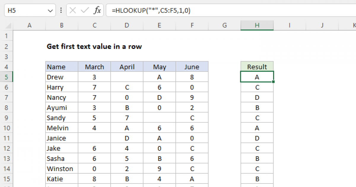 Get First Text Value In A Row Excel Formula Exceljet