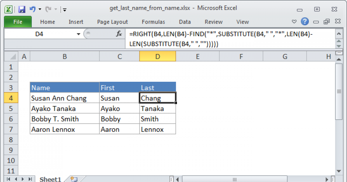 Get Last Name From Name Excel Formula Exceljet