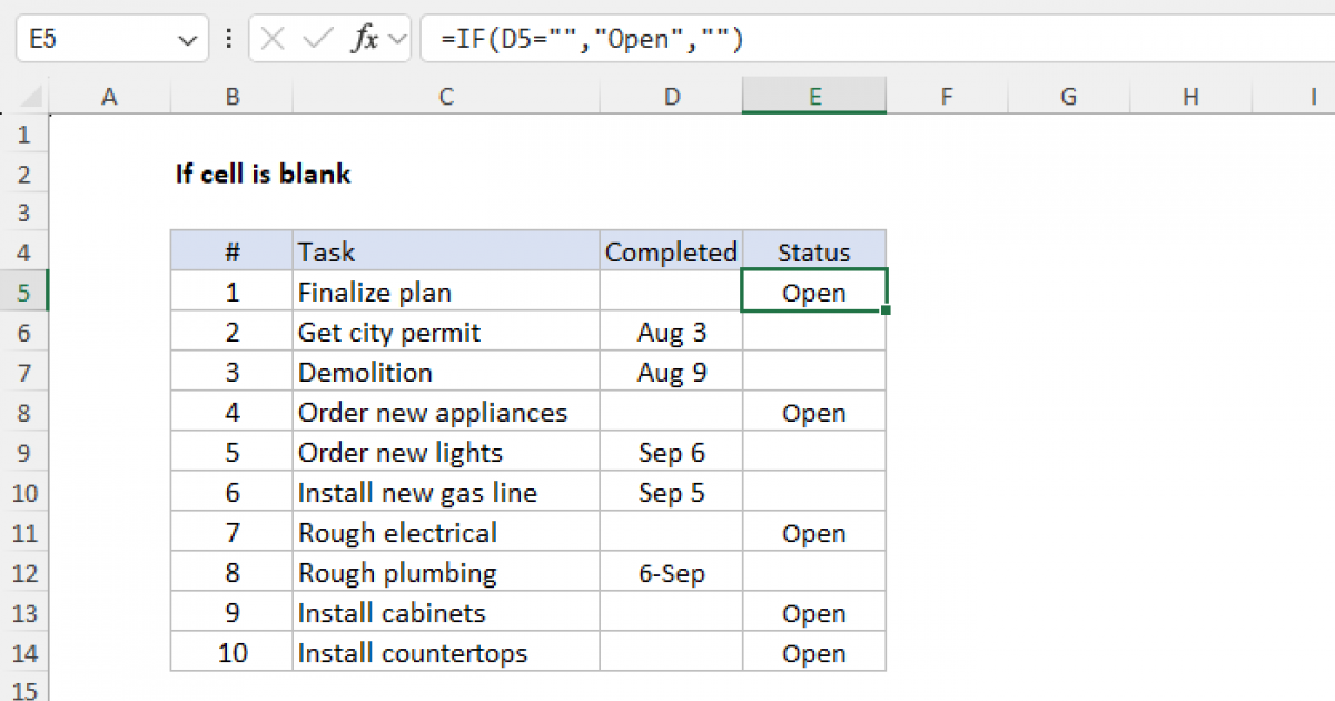 If Cell Is Blank Excel Formula Exceljet