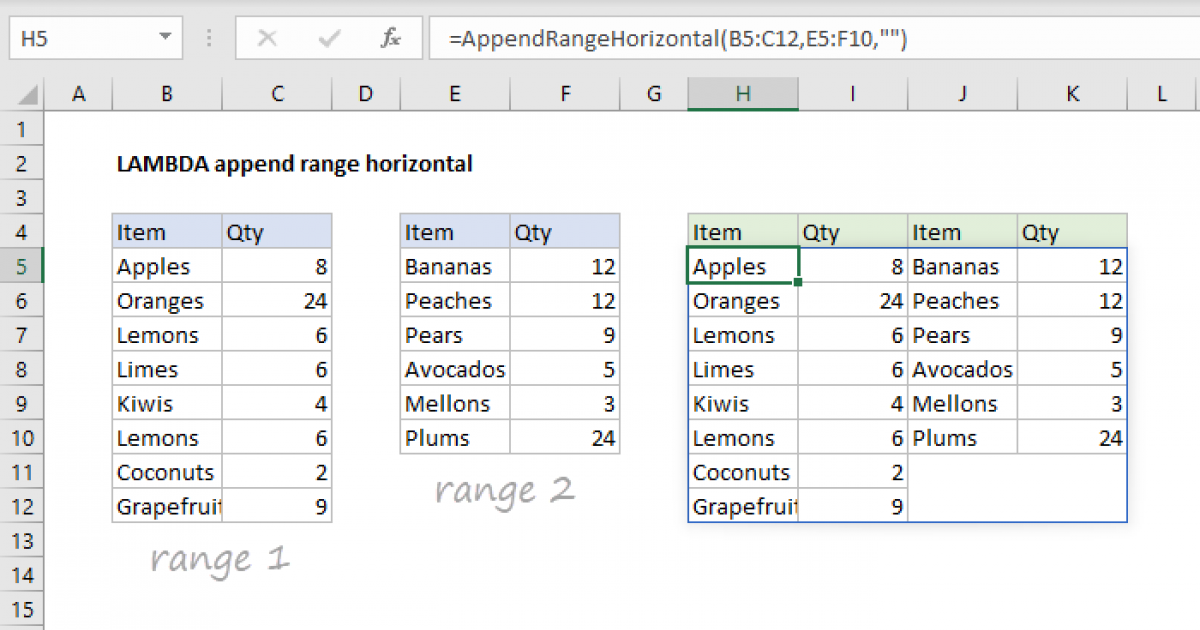LAMBDA append range horizontal - Excel formula | Exceljet