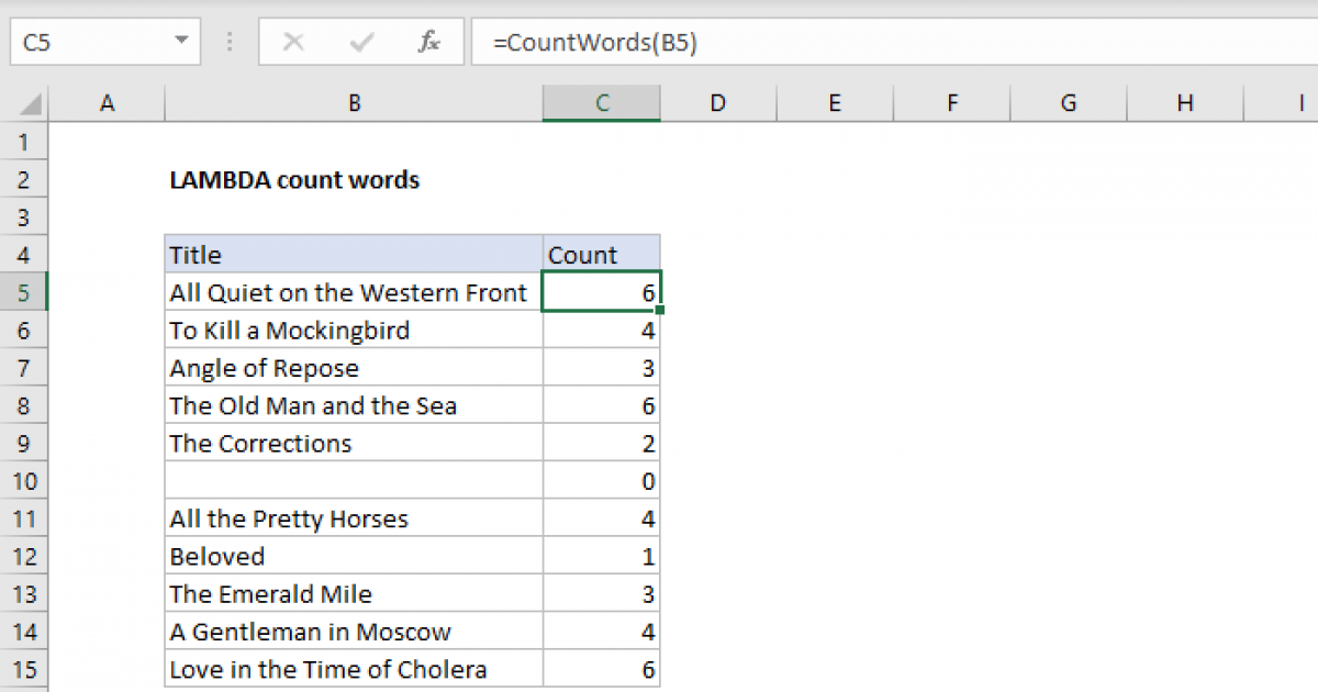 LAMBDA count words - Excel formula | Exceljet
