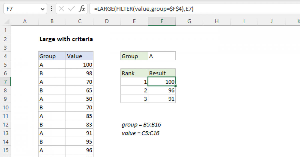 Large With Criteria Excel Formula Exceljet