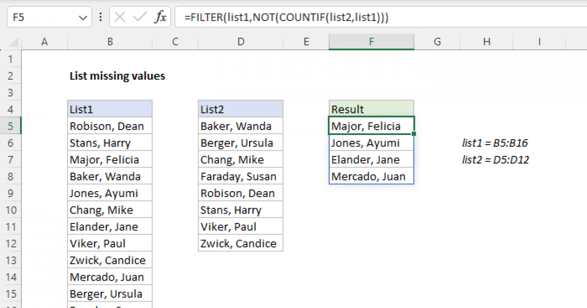 List Missing Values Excel Formula Exceljet