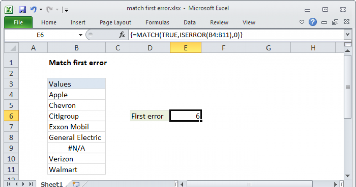 Match first error - Excel formula | Exceljet